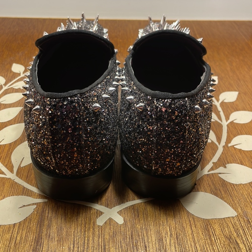 Men's Spiked Black Glitter Dress Shoes. Size 8 - Gem